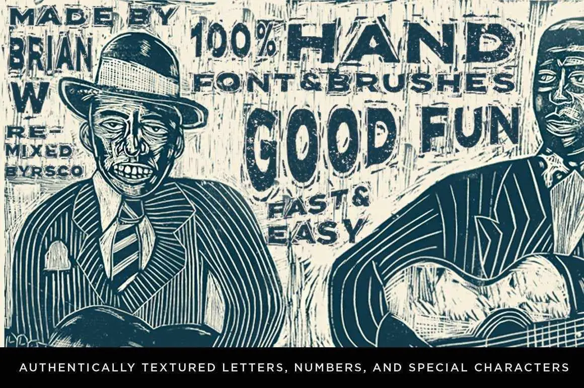 Blockprint Font & Brush Pack for Adobe Illustrator & Photoshop