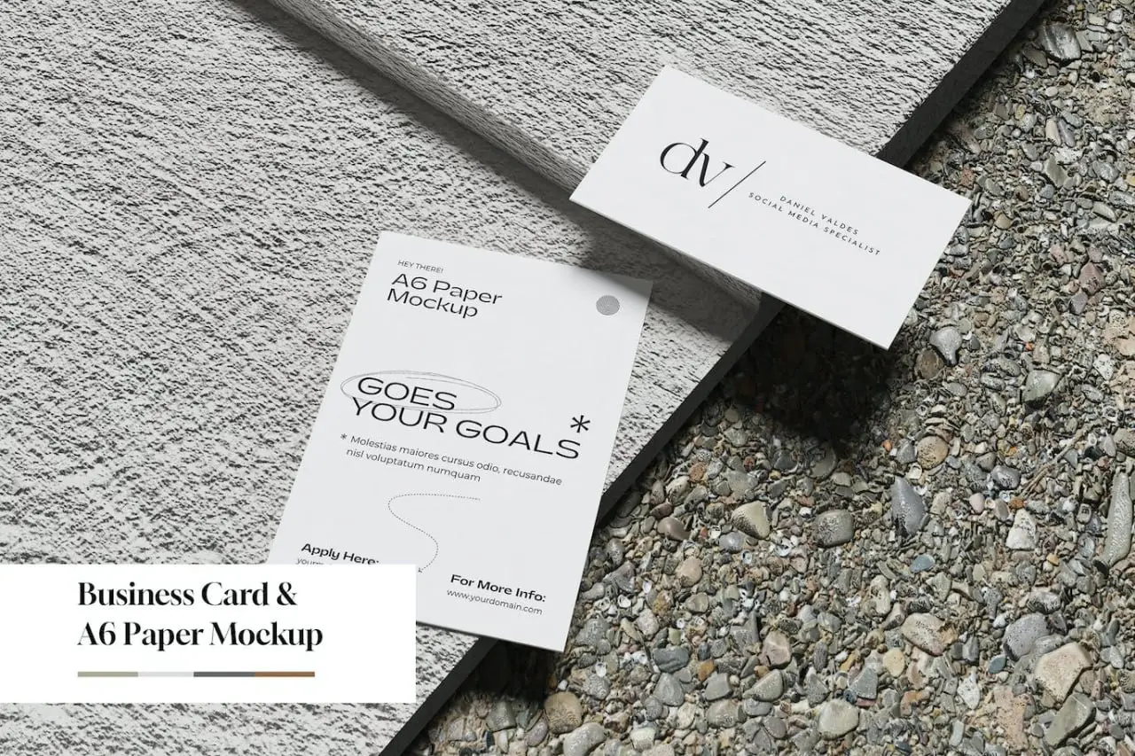 Business Card And A6 Paper Mockup