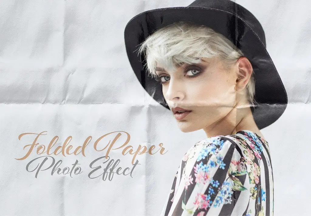 Folded Paper Sheet Photo Effect Mockup