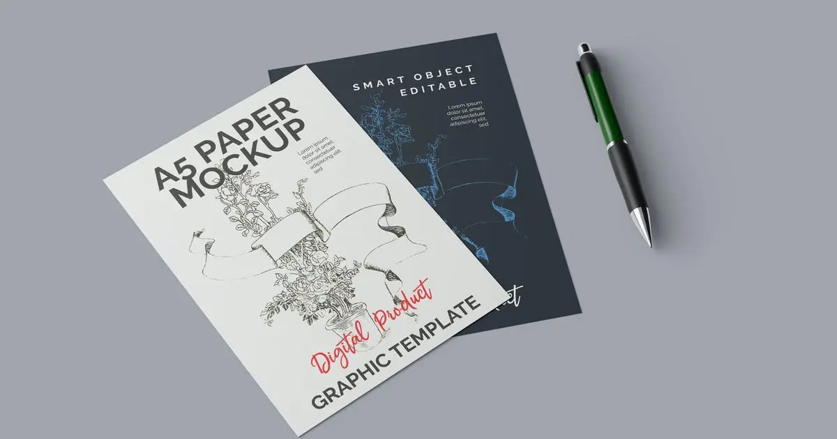 Realistic A5 Paper Mockup Template