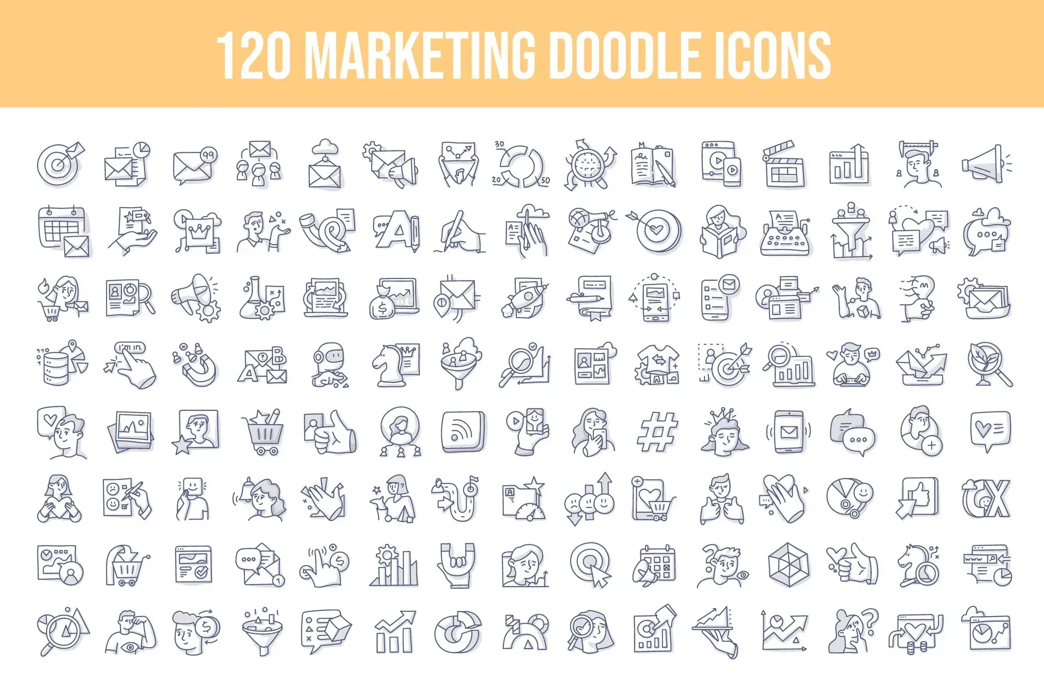 120 Marketing Doodle Icons for Creative Campaigns