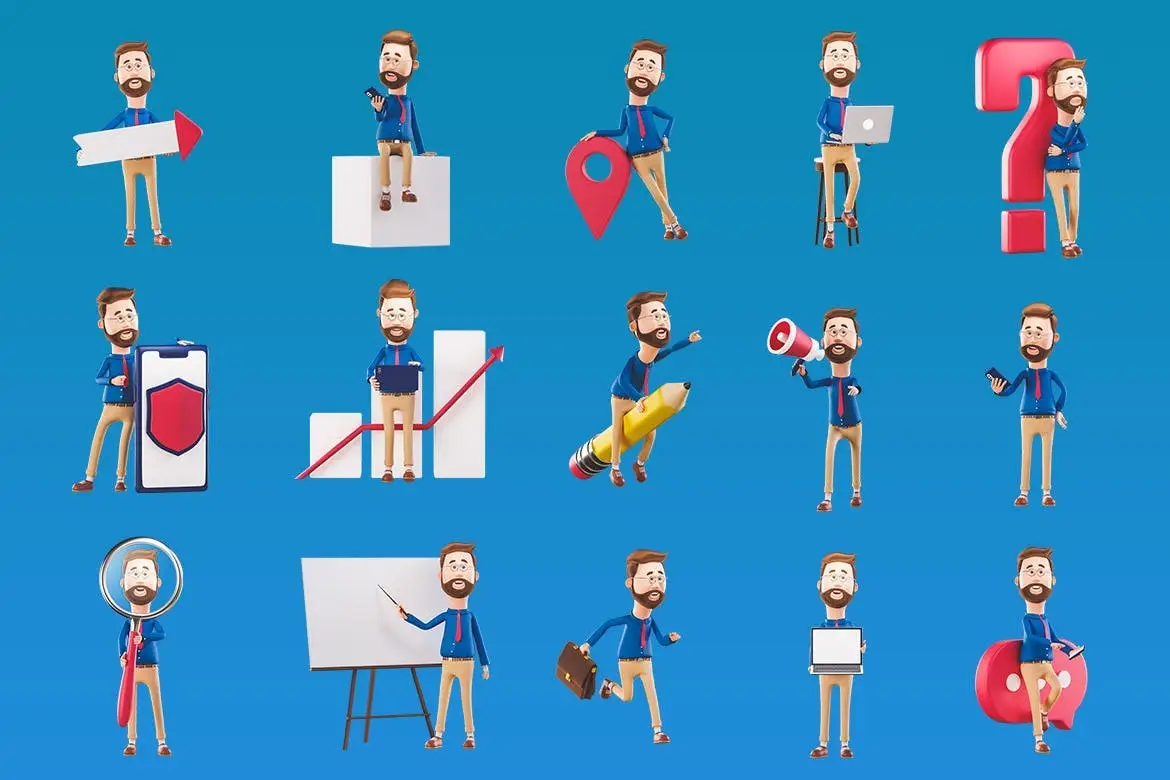 3D Business Characters Set - Customizable 3D Assets
