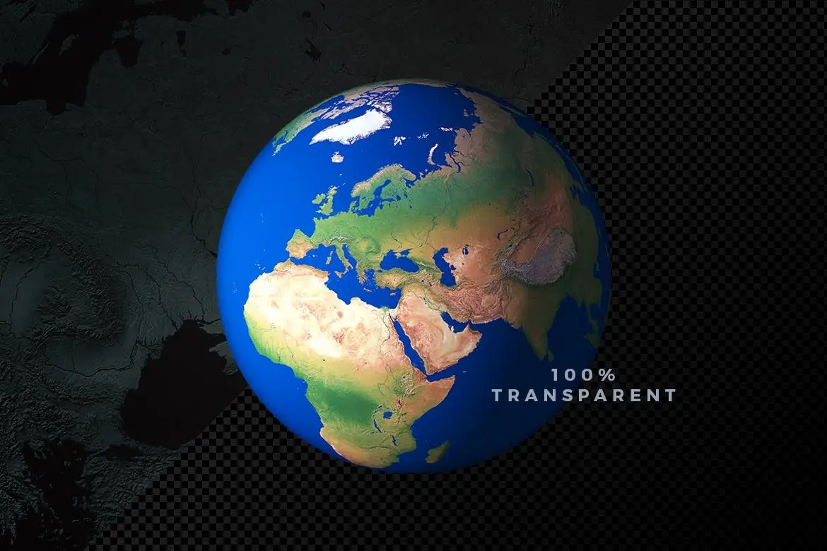 3D Earth Render Without Clouds - High-Resolution PNG Files