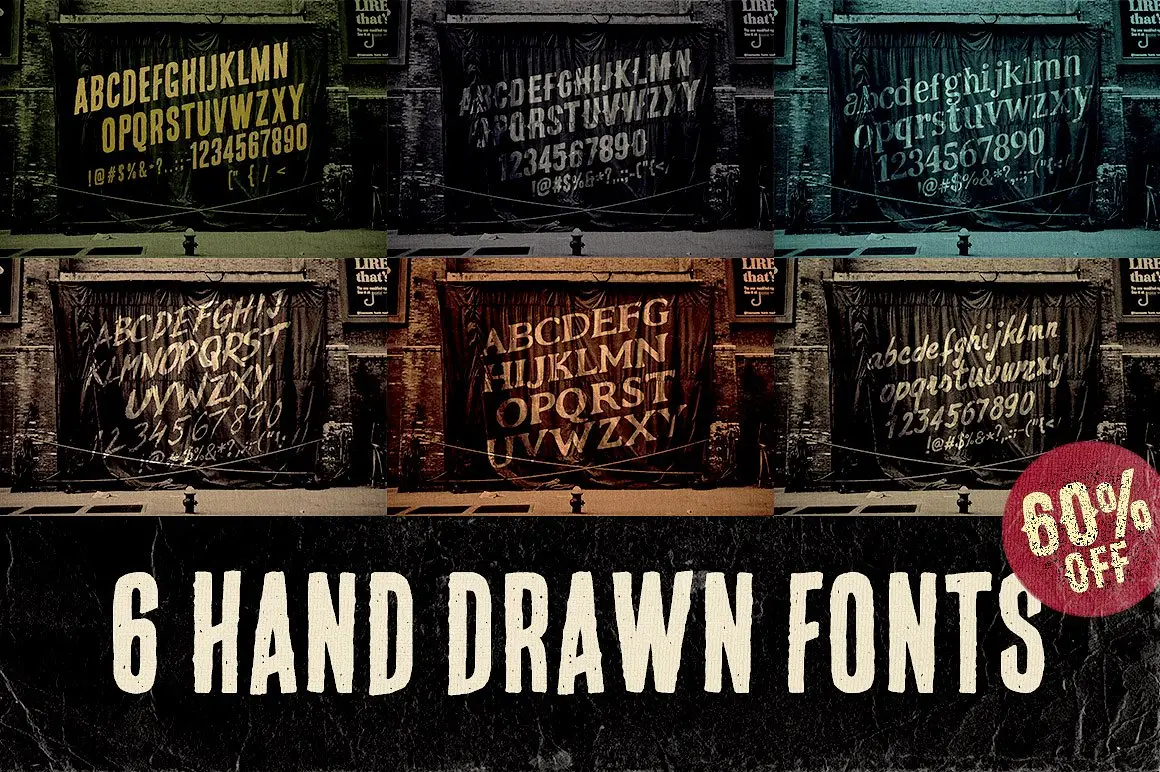6 Hand drawn fonts By Brushes Pack