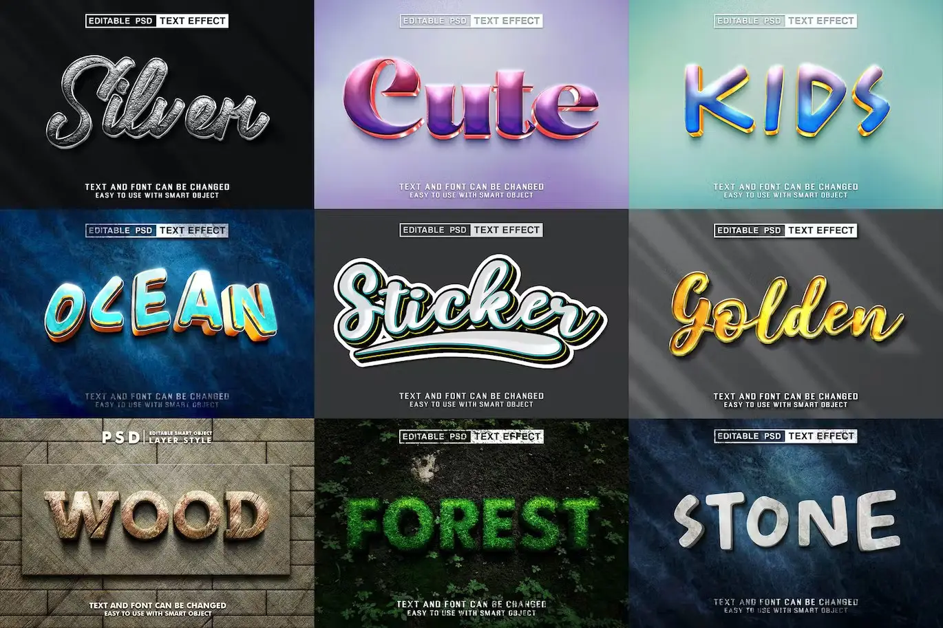9 Styles of Editable PSD Text Effect