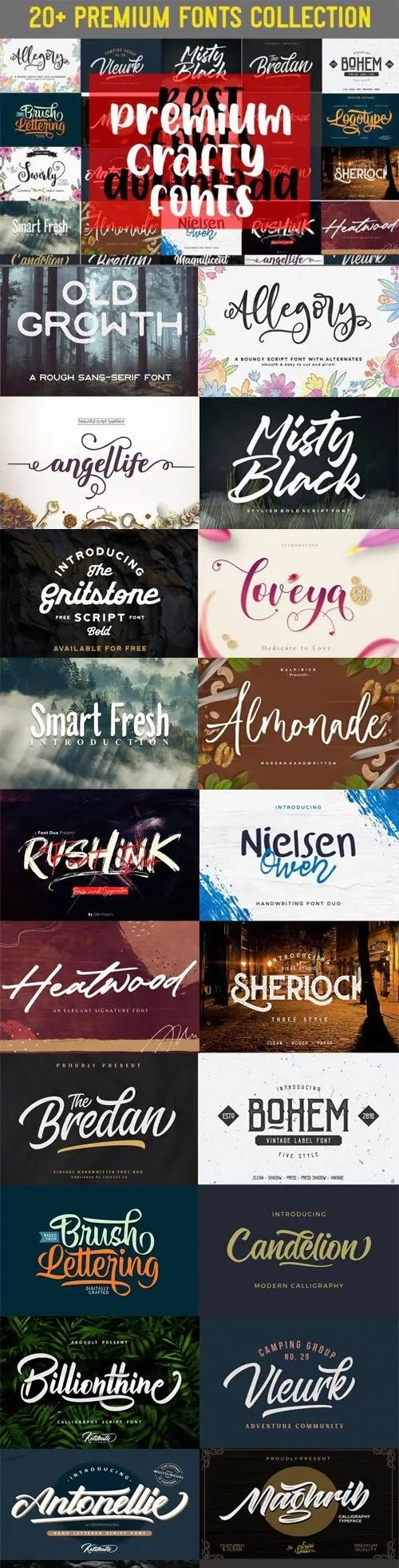 Crafty Fonts Bundle – 21 Premium Fonts