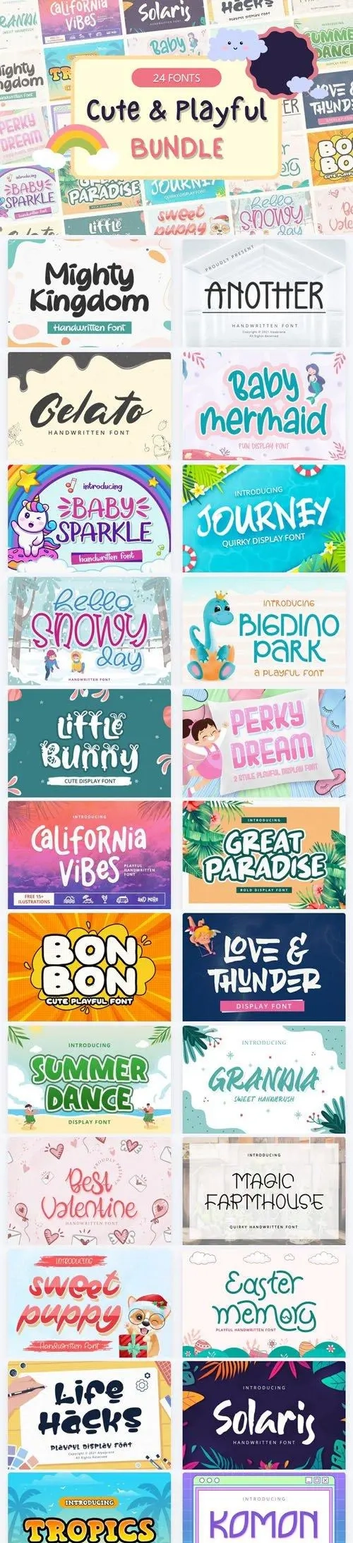 Cute And Playful Font Bundle – 24 Premium Fonts