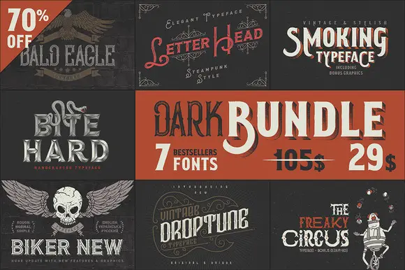 Dark Bundle 7 Bestseller Fonts Collection