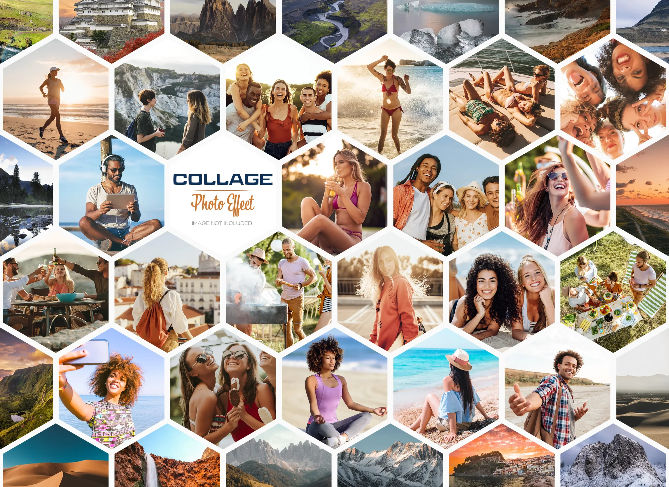 Photo Collage Hexagon Frame Effect Mockup