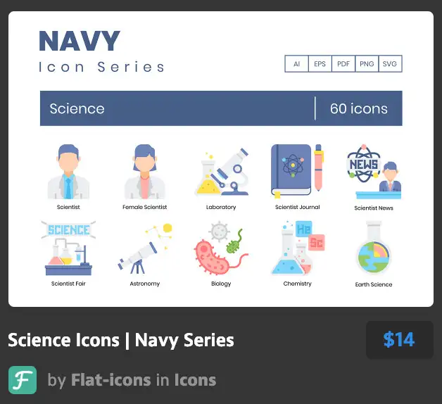 Science Icons Navy Series - High-Quality Icons