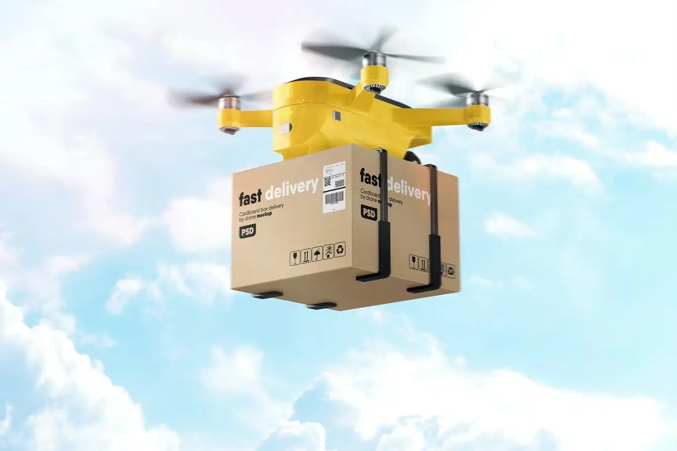 Cardboard Box Delivery By Drone Mockup - Showcase Your Designs