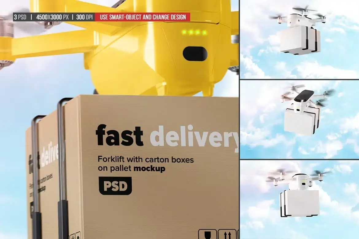 Cardboard Box Delivery By Drone Mockup - Showcase Your Designs