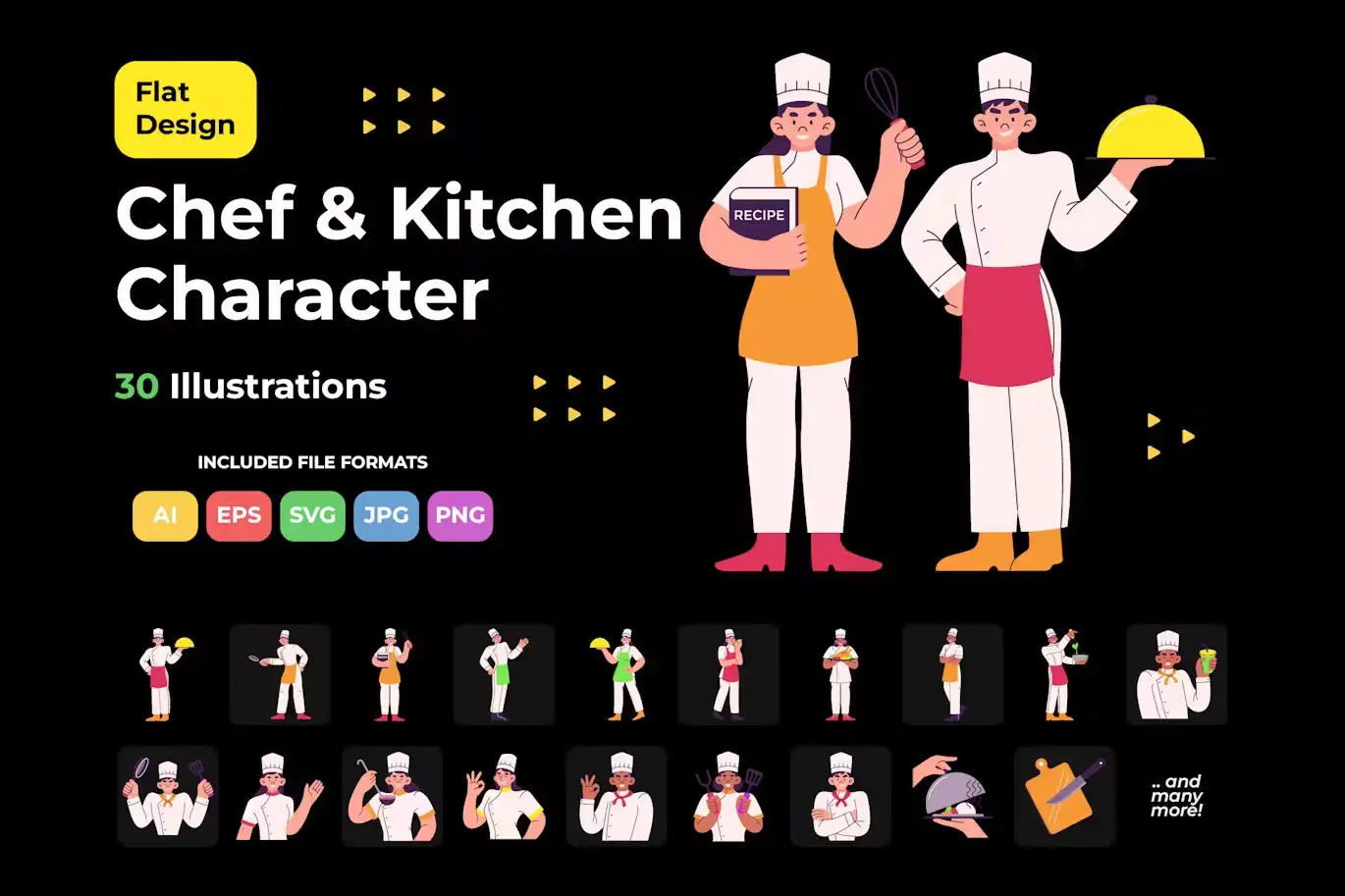 Flat Design Chef & Kitchen Character Illustrations