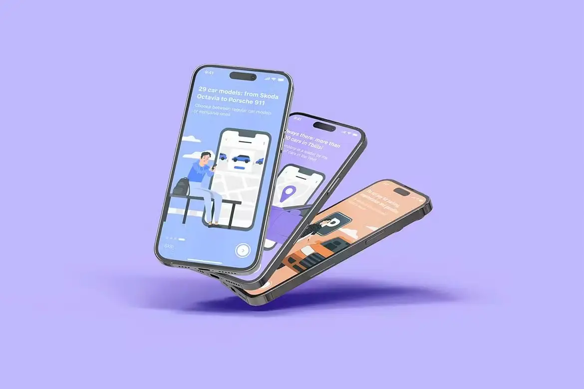 High Quality Floating Phone 14 Screen Mockup