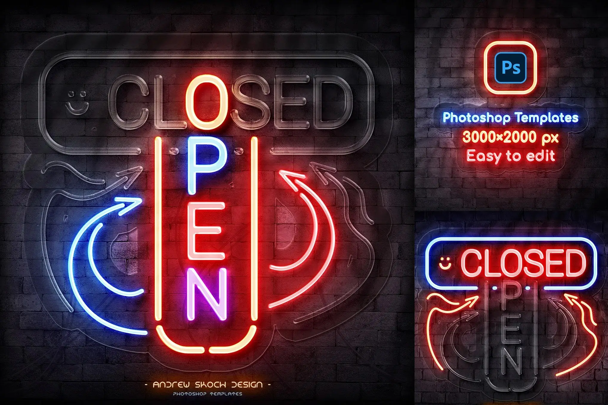 Neon On Off Switch Light Photoshop Template