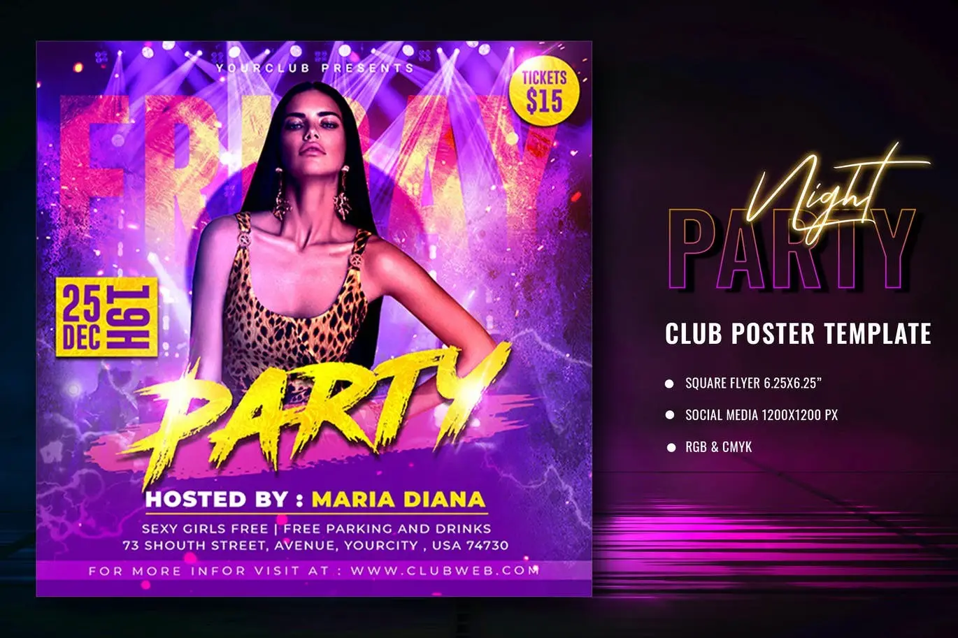 Neon Club Party Poster Template for Vibrant Promotions