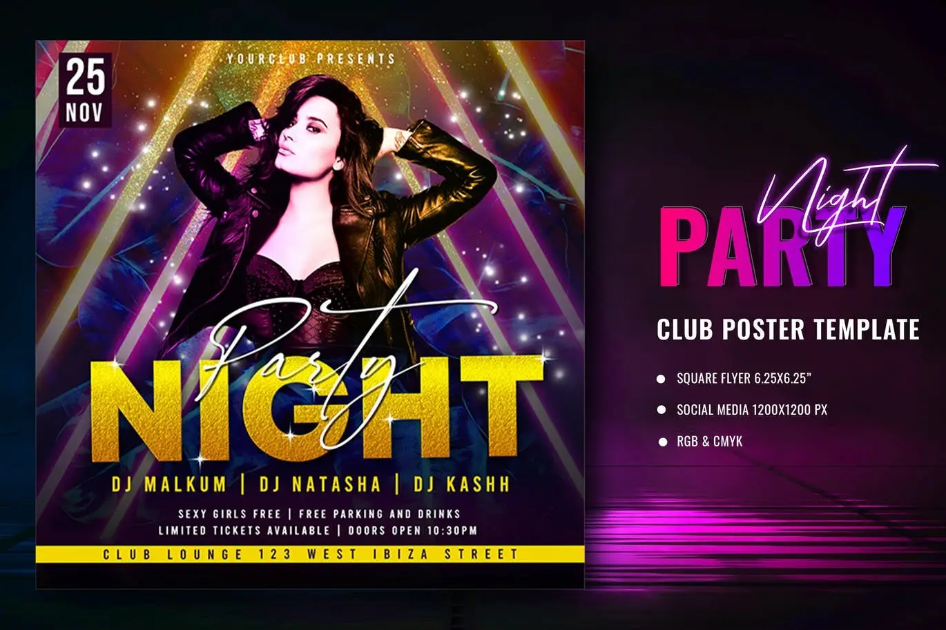 Neon Club Party Poster Template for Vibrant Promotions
