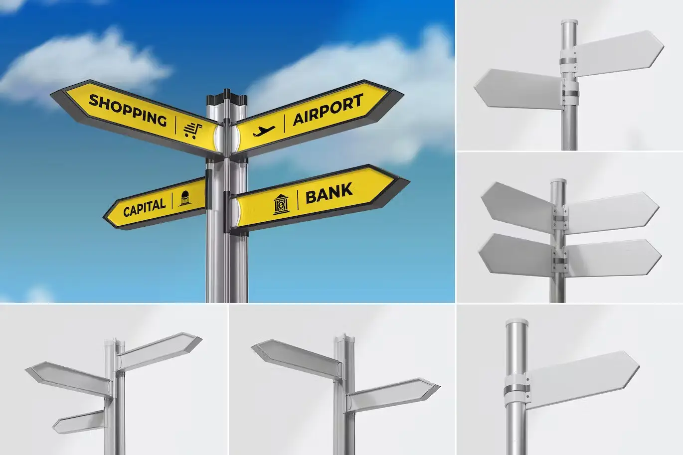 Street Direction Sign PSD Mockups Set - High-Quality Presentation