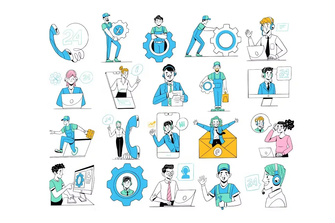 Technical Support Doodle Illustration - Hand-Drawn Vector Designs