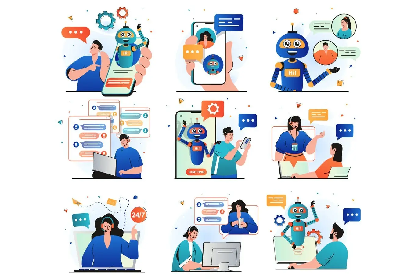 Virtual Assistant Web Scenes Set - Enhance Your Digital Projects