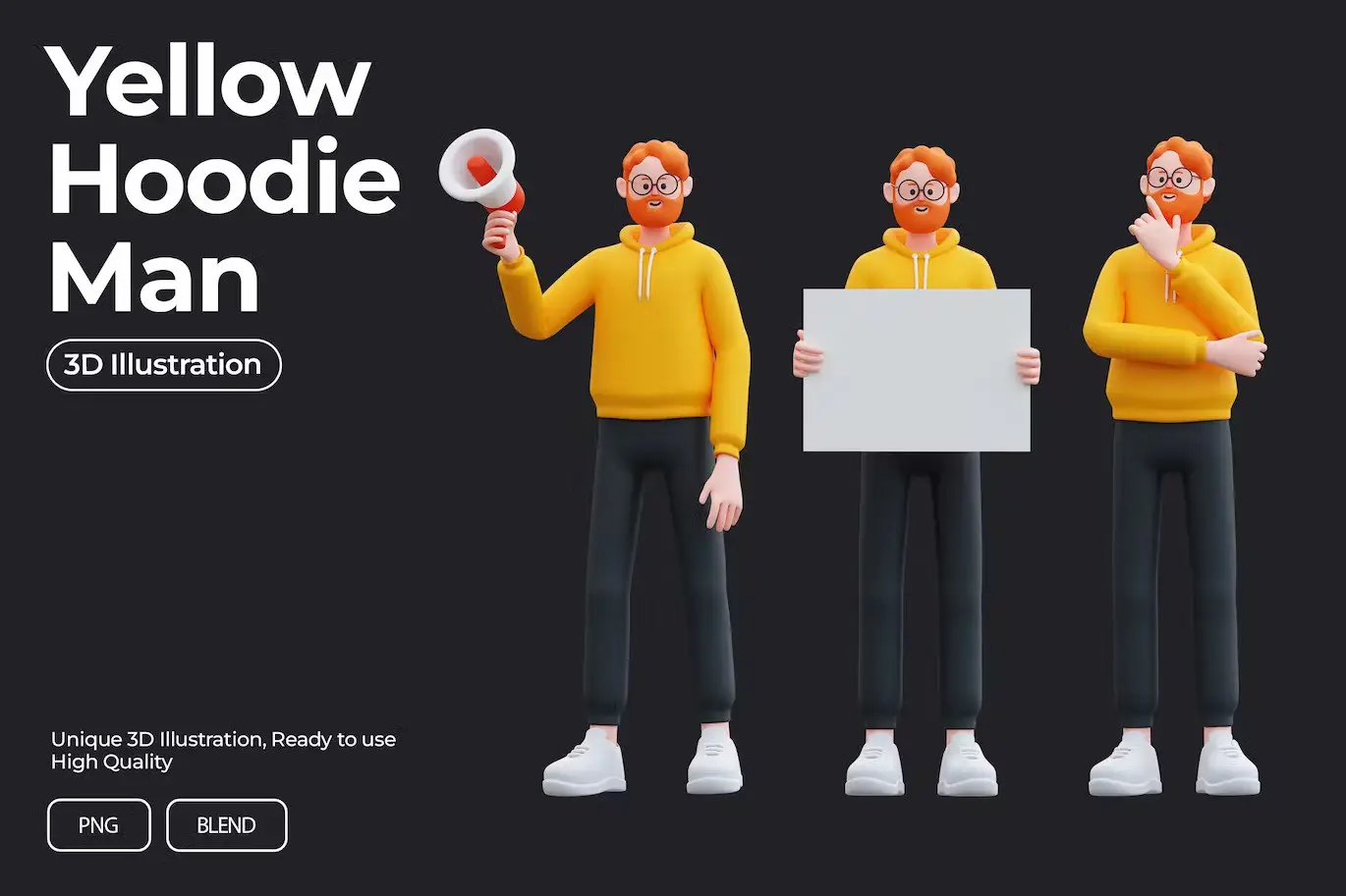 Yellow Hoodie Man 3D Character - Unique Digital Asset